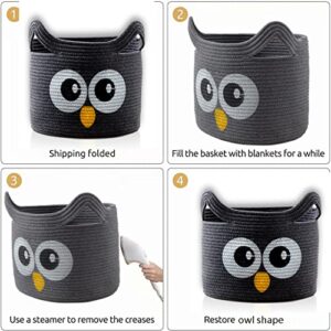 Ushang Pet Woven Cotton Animal Storage Basket for Kids, Owl Rope Storage Basket for Baby Toys, Baby Laundry Basket, Pet Toy Storage Basket - 12" L X 10" H, Dark Grey