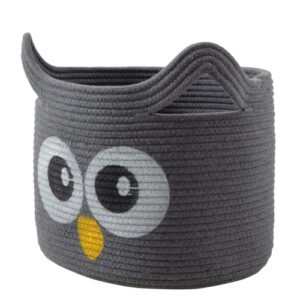 Ushang Pet Woven Cotton Animal Storage Basket for Kids, Owl Rope Storage Basket for Baby Toys, Baby Laundry Basket, Pet Toy Storage Basket - 12" L X 10" H, Dark Grey