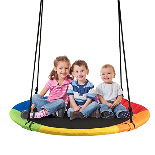 ARLIME 40" Saucer Tree Swing, Outdoor Swing Seat for Kids and Adults, Colourful Round Swing with Adjustable Ropes, Large Waterproof Disc Swing for Tree, Playground, Backyard