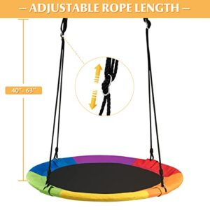 ARLIME 40" Saucer Tree Swing, Outdoor Swing Seat for Kids and Adults, Colourful Round Swing with Adjustable Ropes, Large Waterproof Disc Swing for Tree, Playground, Backyard