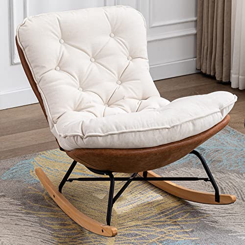 ZETZU Upholstered Rocking Chair Comfy Oversized Glider Rocker for Nursery and Bedroom Lounge Reading Napping, Beige Cushioned, 40D x 32.3W x 34.2H in