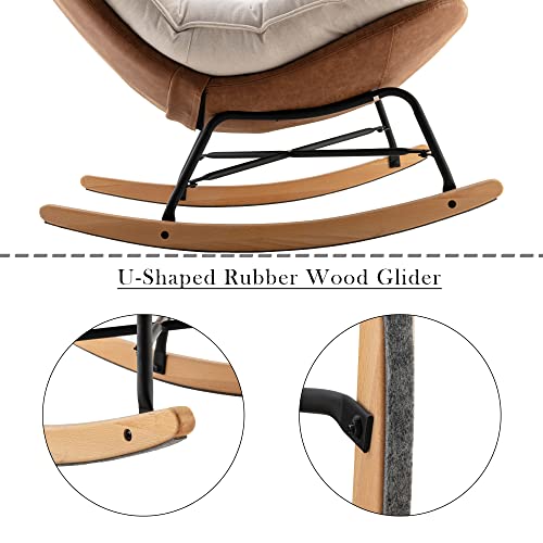 ZETZU Upholstered Rocking Chair Comfy Oversized Glider Rocker for Nursery and Bedroom Lounge Reading Napping, Beige Cushioned, 40D x 32.3W x 34.2H in