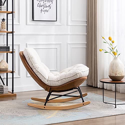 ZETZU Upholstered Rocking Chair Comfy Oversized Glider Rocker for Nursery and Bedroom Lounge Reading Napping, Beige Cushioned, 40D x 32.3W x 34.2H in