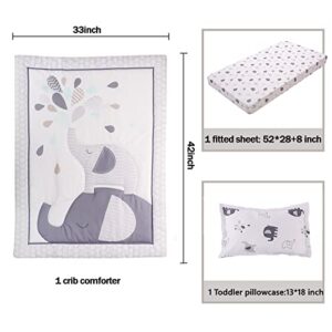 Geapul 4PCS Nursery Baby Crib Bedding Set for Boys Girls Crib Quilt,Crib Sheet,Toddler Pillowcase,Wall Decals Soft Nursery Bedding Set for Baby Bed