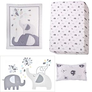 Geapul 4PCS Nursery Baby Crib Bedding Set for Boys Girls Crib Quilt,Crib Sheet,Toddler Pillowcase,Wall Decals Soft Nursery Bedding Set for Baby Bed