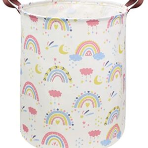 ESSME Rainbow laundry basket,Collapsible Kids Laundry Hamper with Waterproof PE Coating,Girls Hamper Nursery Hamper for Girls Room Decor,Toy storage,Gift Basket.(Rainbow)