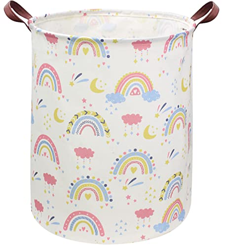 ESSME Rainbow laundry basket,Collapsible Kids Laundry Hamper with Waterproof PE Coating,Girls Hamper Nursery Hamper for Girls Room Decor,Toy storage,Gift Basket.(Rainbow)