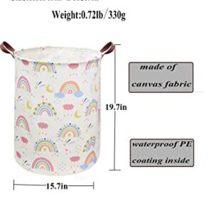 ESSME Rainbow laundry basket,Collapsible Kids Laundry Hamper with Waterproof PE Coating,Girls Hamper Nursery Hamper for Girls Room Decor,Toy storage,Gift Basket.(Rainbow)