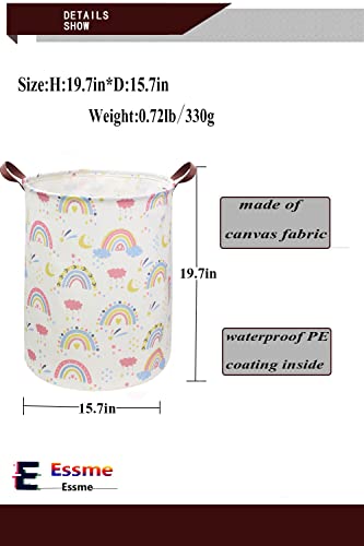 ESSME Rainbow laundry basket,Collapsible Kids Laundry Hamper with Waterproof PE Coating,Girls Hamper Nursery Hamper for Girls Room Decor,Toy storage,Gift Basket.(Rainbow)