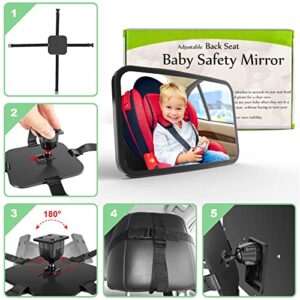 Baby Car Mirror Rear Facing Car Seat Mirrors Baby Car Monitor with Wide Crystal Clear View, Shatterproof, Easy Assembled, Easily Observe the Baby Move