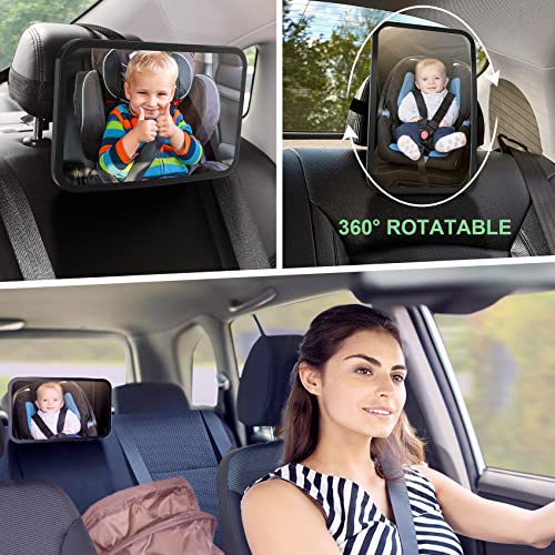 Baby Car Mirror Rear Facing Car Seat Mirrors Baby Car Monitor with Wide Crystal Clear View, Shatterproof, Easy Assembled, Easily Observe the Baby Move