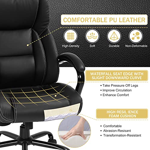 500lbs Big and Tall Office Chair Ergonomic Massage Swivel Rolling Desk Chair High Back PU Leather Wide Seat Computer Chair Heavy Duty Adjustable Executive Task Chair with Lumbar Support Arms, Black