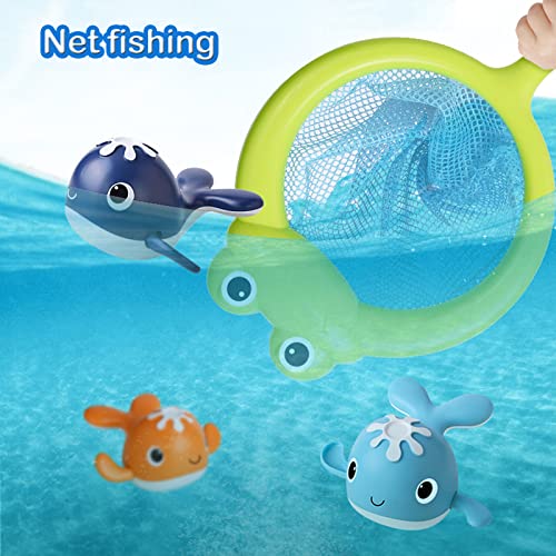 LOYUEGIYO Baby Bath Toys,Magnet Fishing Game Bath Baby Toy for 1-3 4-8 Year Old Toddler Boys Girls,Toys Gifts for Kid,Baby Bathtub Toys 18 Months+,4 Wind-up Whale Water Shower Toy&1 Fishing Pole&1 Net