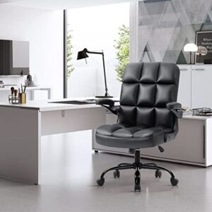 SEATZONE Executive Office Chair Black Leather Computer Desk Chair with Flip Armrest Desk Chairs with Wheels Swivel Chair Adjustable Backward Tilt Office Chairs