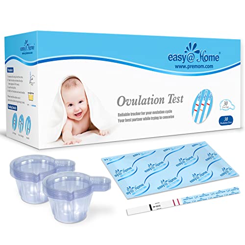 Easy@Home Ovulation Test Strips: Accurate 30 LH Ovulation Predictor Kit - Fertility Tests for Women – Powered by Premom Ovulation Tracker App | 30 LH + 30 Urine Cups