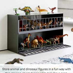 Yamazaki Home Two-Tier Toy Dinosaur and Animal Display Storage Rack, Childrens' Toy Bin Organizer Box, Plastic, Stackable, No Assembly Req.