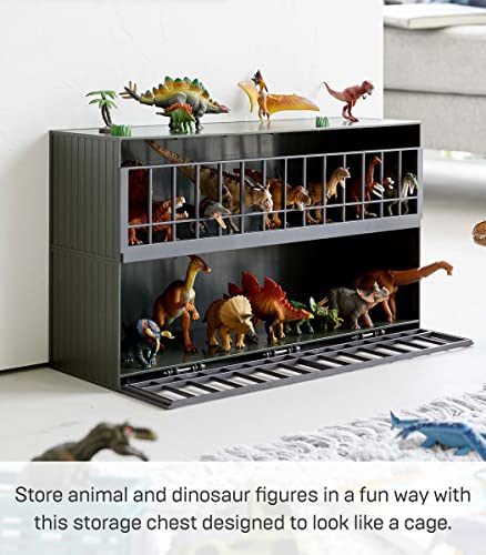 Yamazaki Home Two-Tier Toy Dinosaur and Animal Display Storage Rack, Childrens' Toy Bin Organizer Box, Plastic, Stackable, No Assembly Req.