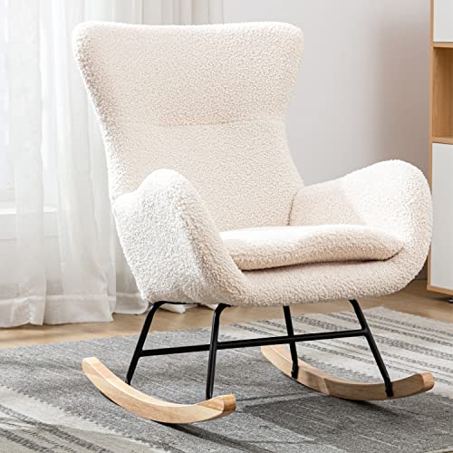 Virabit Small Rocking Chair Nursery, Modern Glider Rocker Armchair for Baby Nursery, Comfy Accent Glider Chair for Nursery, Living Room, Bedroom (Beige)