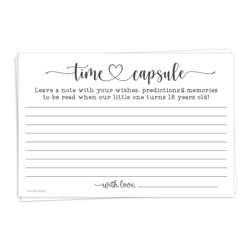 m&h invites Time Capsule Cards 1st Birthday or Baby Shower (50 Count) Game Activity - Heart Script Design