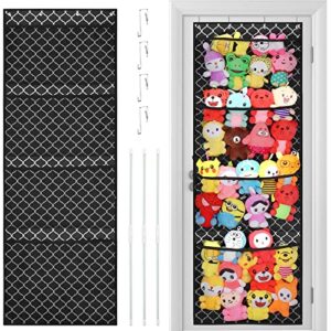 kohuijoo stuffed animal storage, stuffed animal holder, over door hanging mesh storage organizer net bags for stuffed animals baby toy plush storage for nursery and kids room with support rods(black)