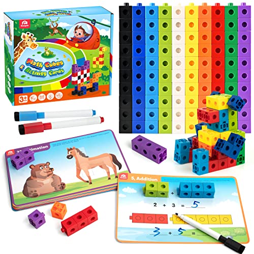 Coogam Math Cubes, Manipulatives Number Counting Blocks with Activity Snap Linking Cube Math Construction Toy Gift for Preschool Kindergarten Learning