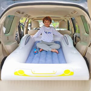 KINMAC Inflatable Toddler Travel Bed- Portable Travel Toddler Air Bed for Kids Camping Air Mattress Racecar Toddler Bed with Sides Blow Up Mattress Sleeping Pad for Camping Car Travel Sleeping(Blue)