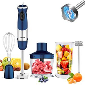 immersion blender hand blender, abuler 800w hand mixer stick, 5-in-1, 12 speed bpa-free stick blender 304 stainless steel, chopper, whisk, milk frother, beaker, smoothies, milkshake, purée baby food, sauce, dips, mayo