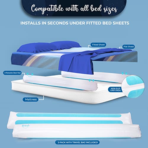 Babylio Inflatable Bed Rail [2-Pack] Travel Bed Rails for Toddlers- Lightweight & Durable Bed Guard Rails Compatible with Twin, Full, Queen & King Bed Sizes- No Pump Required- with Travel Bag