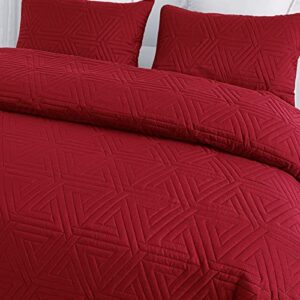 Whale Flotilla Soft Queen Size Quilt Set for All Seasons, 3-Piece Ultrasonic Geometric Bedding Set, Lightweight Reversible Bedspread, Coverlet, Bed Cover with 2 Pillow Shams, Red