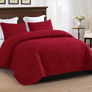 Whale Flotilla Soft Queen Size Quilt Set for All Seasons, 3-Piece Ultrasonic Geometric Bedding Set, Lightweight Reversible Bedspread, Coverlet, Bed Cover with 2 Pillow Shams, Red