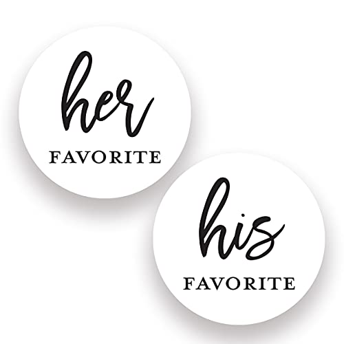 1.5" Round His Favorite Her Favorite Wedding Favor Stickers - Set of120 (60 of Each) (Black)