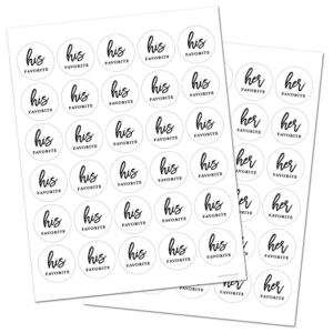 1.5" Round His Favorite Her Favorite Wedding Favor Stickers - Set of120 (60 of Each) (Black)