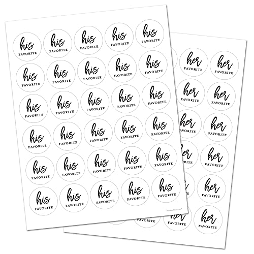 1.5" Round His Favorite Her Favorite Wedding Favor Stickers - Set of120 (60 of Each) (Black)