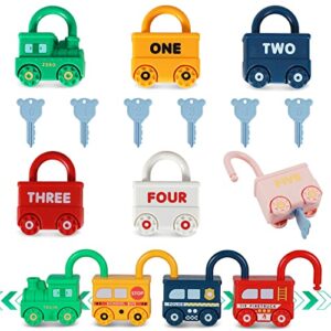 kizmyee montessori toy for 18+ months old toddler, lock and key car toys, sensory toy matching & sorting toys early learning toy with number for toddlers, preschool children, boys and girls