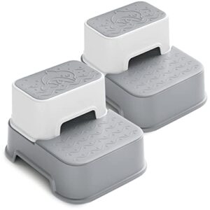 two step stool for kids(2 packs), anti-slip sturdy toddler two step stool for bathroom, kitchen and toilet potty training (gray)