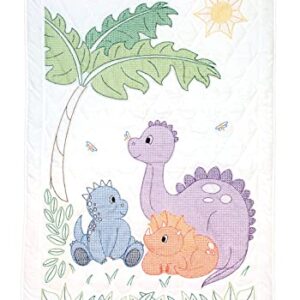 Jack Dempsey Needle Art - Dinosaurs Crib Quilt Top,white,40" x 60"