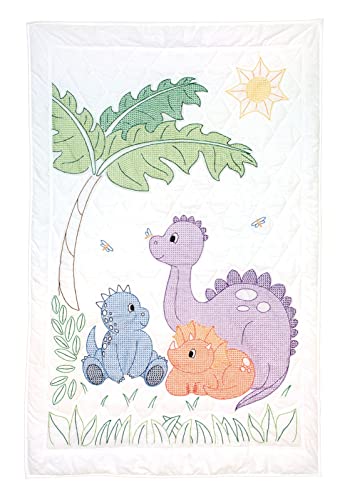 Jack Dempsey Needle Art - Dinosaurs Crib Quilt Top,white,40" x 60"