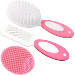 baby hair brush, cradle cap brush, baby hair comb, baby hair brush and comb set for newborns & toddlers, baby brush soft bristles, ideal for cradle cap, perfect baby registry gift (pink)