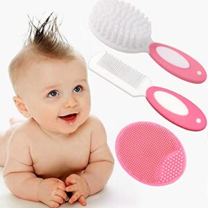 Baby Hair Brush, Cradle Cap Brush, Baby Hair Comb, Baby Hair Brush and Comb Set for Newborns & Toddlers, Baby Brush Soft Bristles, Ideal for Cradle Cap, Perfect Baby Registry Gift (Pink)