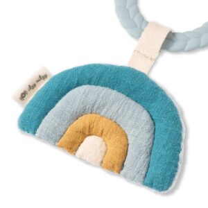 Itzy Ritzy Teething Activity Toy - Bitzy Busy Ring Features Braided Teething Ring and Dangling Toys; Includes Teether, Textured Ribbons, Crinkle Sound & Jingle Bell, Rainbow