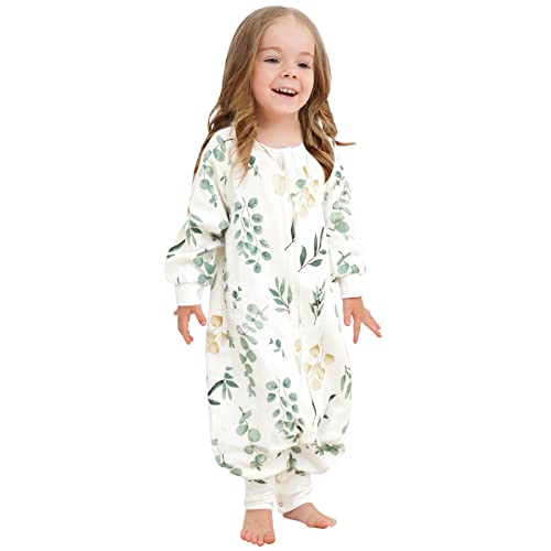 LifeTree Baby Sleep Sack, Sleep Sack Toddler Sleeping Bag with Legs Long Sleeves, 2T 3T Wearable Blanket Baby, Bamboo Cotton (Eucalyptus, 18M-3T)