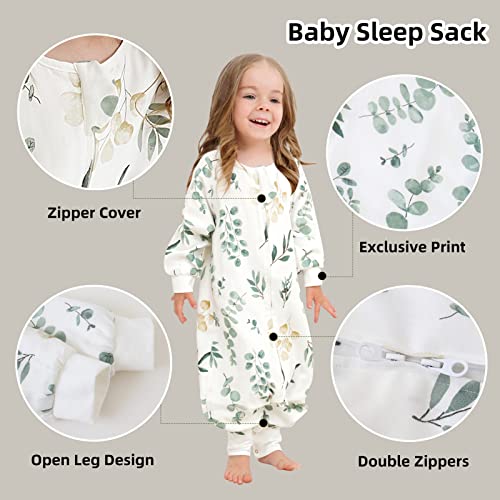 LifeTree Baby Sleep Sack, Sleep Sack Toddler Sleeping Bag with Legs Long Sleeves, 2T 3T Wearable Blanket Baby, Bamboo Cotton (Eucalyptus, 18M-3T)