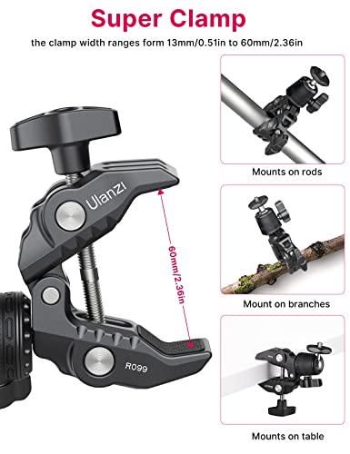 Clamp Mount Accessories for Gopro Hero - ULANZI R099 Super Clamp + Go Quick II Quick Release Adapter Magnetic Suction Bike Motorcycle Handlebar Attachments for Gopro 5/6/7/8/9/10/11 Black/Insta 360