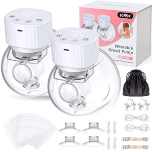 double wearable breast pump - krx electric breast pump hands free - 3 mode and 9 levels touch screen - low noise and painless breastfeeding - 19mm + 22mm + 25mm flange yd-1193