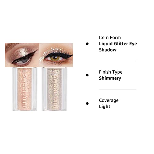 2Pcs Waterproof Crystal Liquid Glitter Eye Shadow Sticks.Quick-Drying Liquid Sparkling Silver Golden Eyeshadow Eyeliner Eyelid.Liquid Highlight Shimmer Eye Makeup Sparkly for Eyes,sombra de para ojos