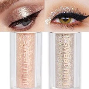 2pcs waterproof crystal liquid glitter eye shadow sticks.quick-drying liquid sparkling silver golden eyeshadow eyeliner eyelid.liquid highlight shimmer eye makeup sparkly for eyes,sombra de para ojos