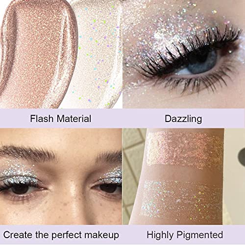 2Pcs Waterproof Crystal Liquid Glitter Eye Shadow Sticks.Quick-Drying Liquid Sparkling Silver Golden Eyeshadow Eyeliner Eyelid.Liquid Highlight Shimmer Eye Makeup Sparkly for Eyes,sombra de para ojos