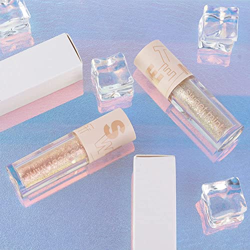 2Pcs Waterproof Crystal Liquid Glitter Eye Shadow Sticks.Quick-Drying Liquid Sparkling Silver Golden Eyeshadow Eyeliner Eyelid.Liquid Highlight Shimmer Eye Makeup Sparkly for Eyes,sombra de para ojos