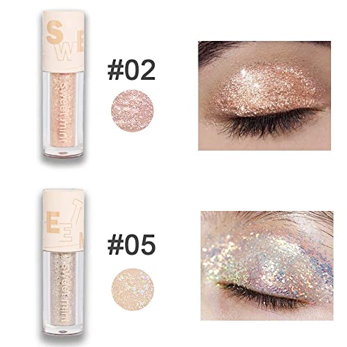 2Pcs Waterproof Crystal Liquid Glitter Eye Shadow Sticks.Quick-Drying Liquid Sparkling Silver Golden Eyeshadow Eyeliner Eyelid.Liquid Highlight Shimmer Eye Makeup Sparkly for Eyes,sombra de para ojos