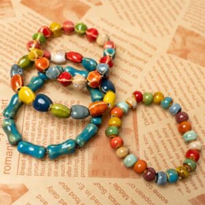 Sun&Beam Bracelet Set Ceramic String Beads Handmade Gift Colorful Men Women Stone Adornment Art Ethnic Accessories Student Cute 4Pcs (#01)